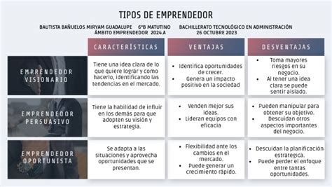 Cuadro Comparativo Tipos De Emprendedor Bbmg