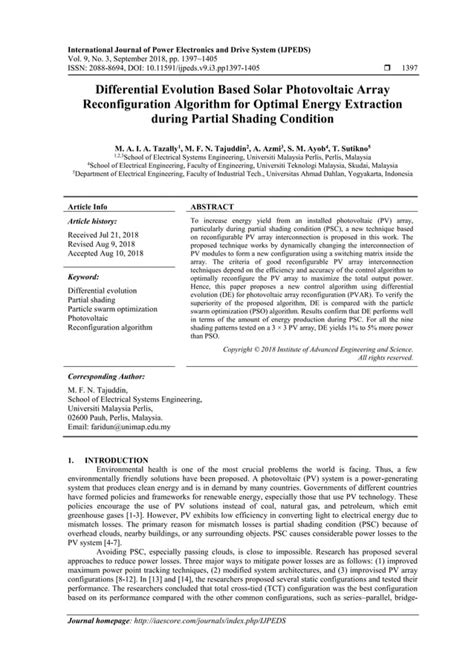 differential evolution based solar photovoltaic array reconfiguration algorithm for optimal