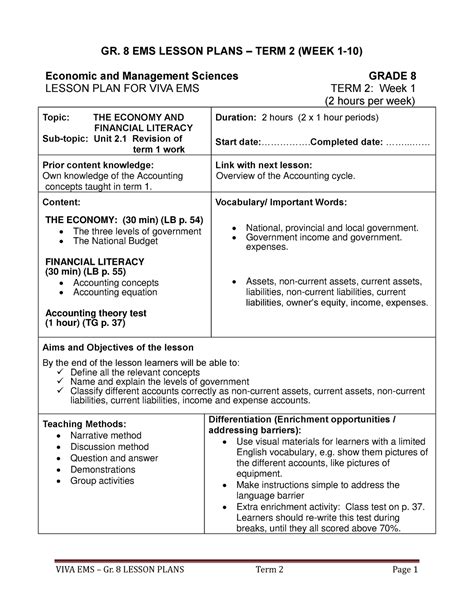 Ems Gr T Lesson Plans Note Gr Ems Lesson Plans Term Week