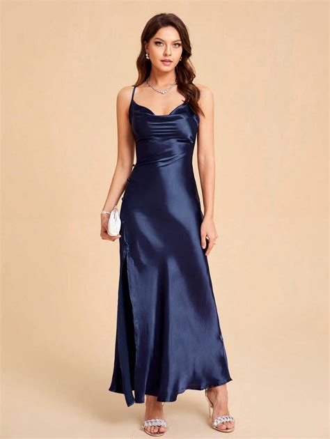 SHEIN Belle Vestido Cami Coxa Dividida Cruzada Sem Encosto Gola SHEIN