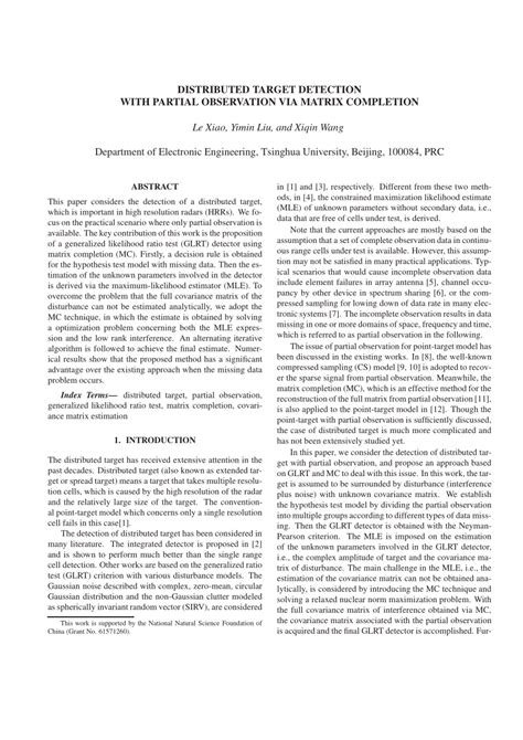 pdf distributed target detection with partial observation via matrix completion