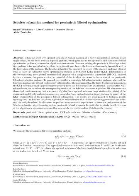 pdf scholtes relaxation method for pessimistic bilevel optimization