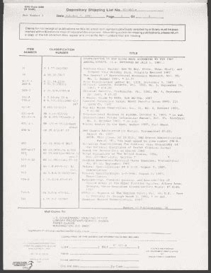 Fillable Online GPO Form 3452 R 12 84 Depository Shipping List No