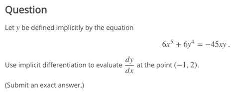 solved question let y be defined implicitly by the equation