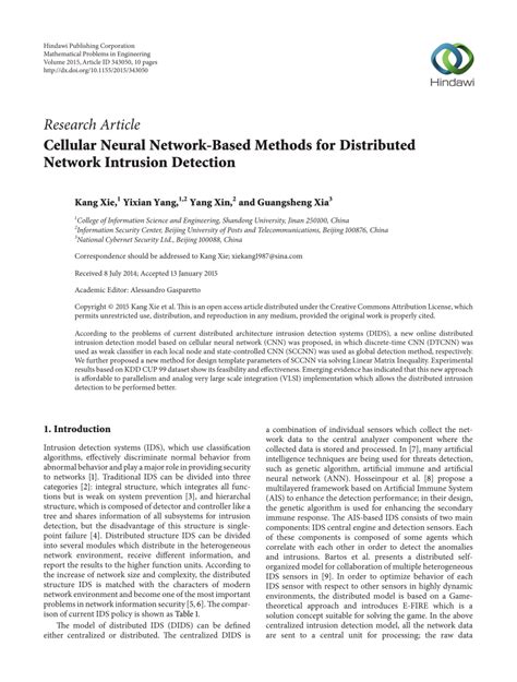 pdf cellular neural network based methods for distributed network intrusion detection