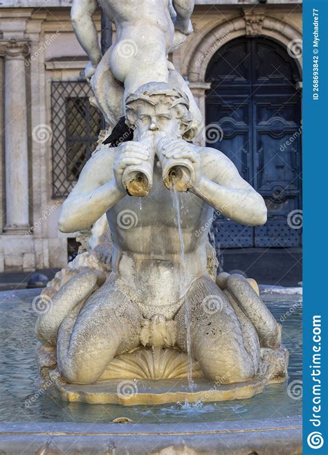 Fontana Del Moro Moor Fountain Located In Piazza Navona Rome Italy
