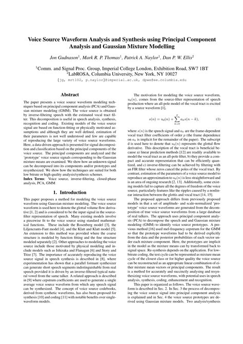pdf voice source waveform analysis and synthesis using principal component analysis and