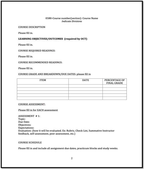 Course Outline Template Microsoft Word Free Word Template