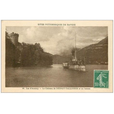 carte postale ancienne 74 LAC ANNECY Duingt Château et un Bateau 1929