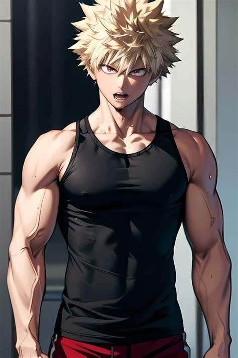 A Man With Blonde Hair Wearing Red Shorts And Black Tank Top Standing In Front Of A Building