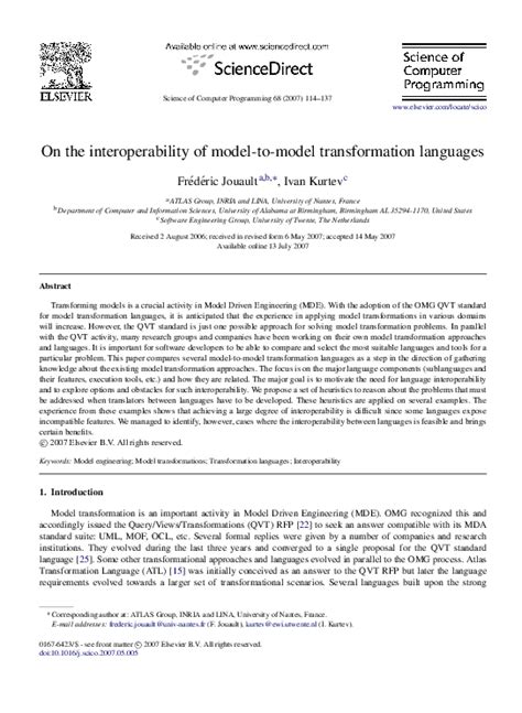 pdf on the interoperability of model to model transformation languages frédéric jouault