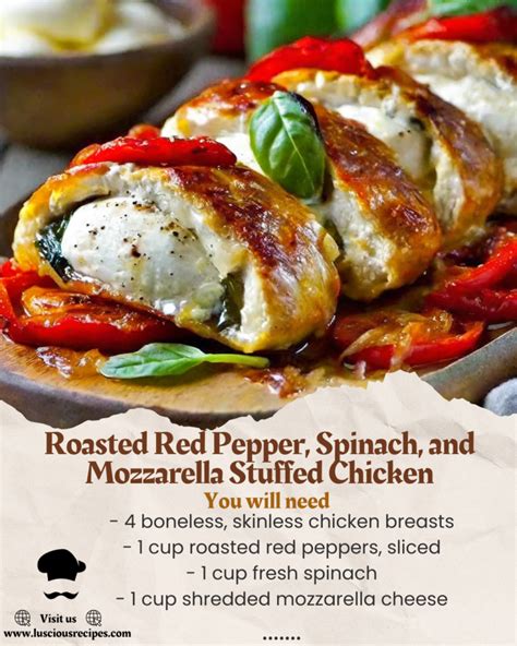 Roasted Red Pepper Spinach And Mozzarella Stuffed Chicken