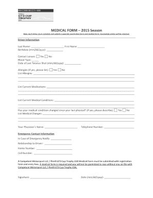 Fillable Online MEDICAL FORM 2015 Fax Email Print PdfFiller