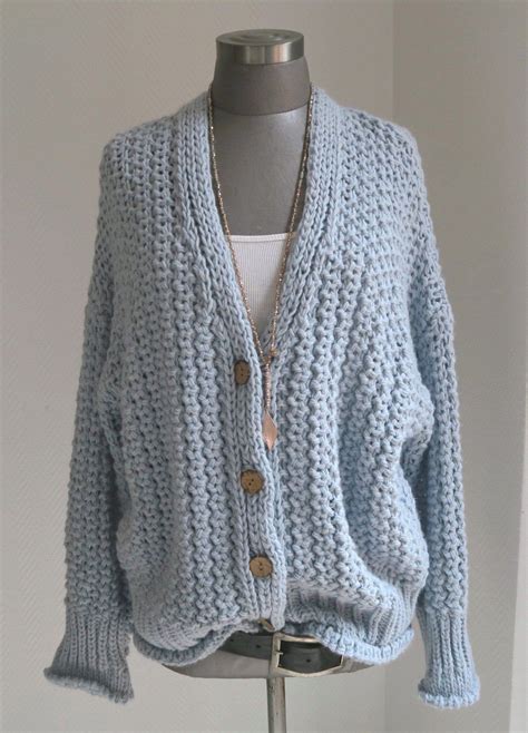 Chunky Knit Cardigan Knitting Sweaters Fashion Light Blue Autumn