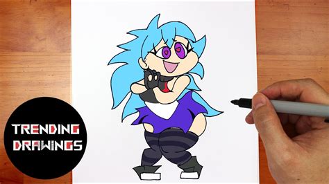 Cómo dibujar el personaje FNF MOD Skyblue Easy paso a paso