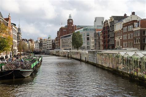 Bloemenmarkt Flower Market Along A Canal In The Grachtengordel