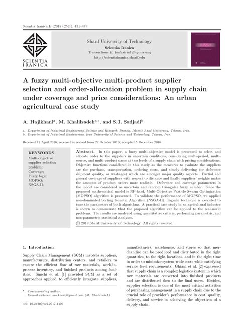 pdf a fuzzy multi objective multi product supplier selection and order allocation problem in