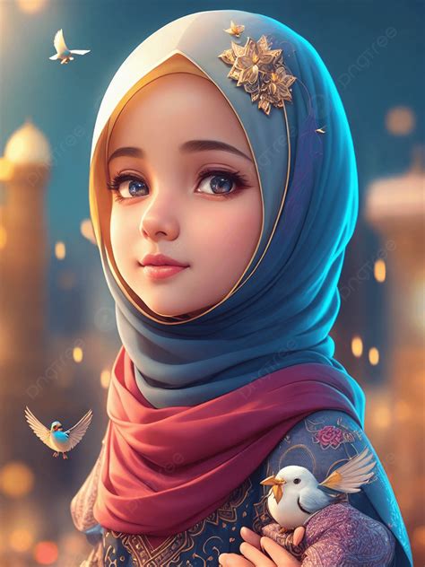 Beautiful Muslim Girl With Hijab During Ramadan Eid Al Fitr Painting