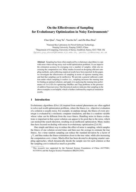 pdf on the effectiveness of sampling for evolutionary optimization in noisy environments