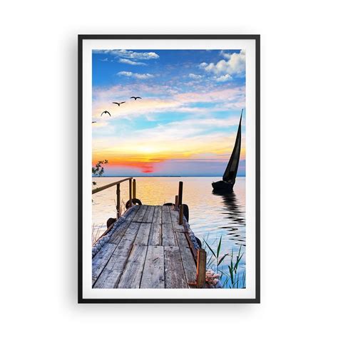 Obraz Plakat Dobry wieczór 61x91cm Krajobraz Jezioro Drewniany