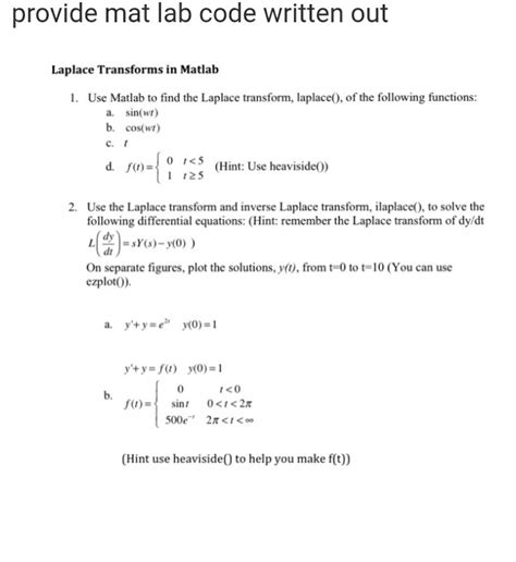 solved use matlab to find the laplace transform laplace