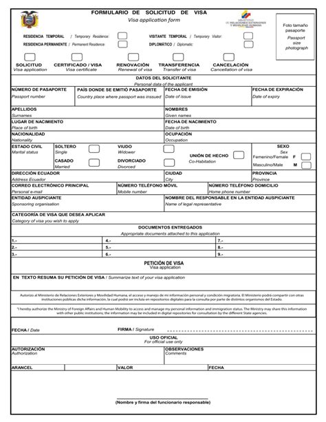 Formato De Solicitud De Visa Ecuador Image To U