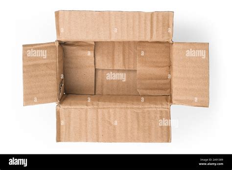 Rough Open Cardboard Box Top View Isolated On White Clipping Path