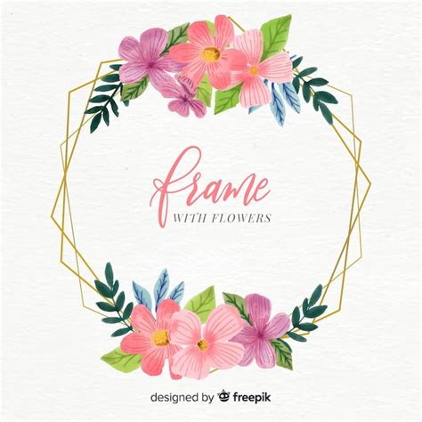 Marco floral en acuarela con geometría dorada Vector Gratis