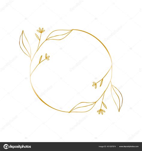 Blomma Guld Ram Emblem Logotyp Minimalistisk Stil Liner Ikon Vektor