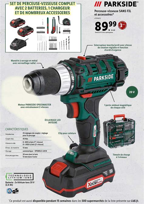 Promo Perceuse Visseuse Sans Fil Et Accessoires Parkside Chez Lidl