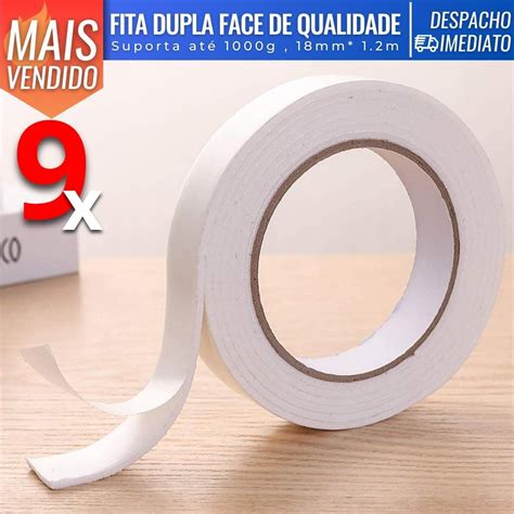 Kit 9 Fita Dupla Face Profissional Extra Forte 18mm X 1 2m Fixa Quadros
