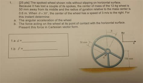 Solved 25 Pts The Spoked Wheel Shown Rolls Without Chegg
