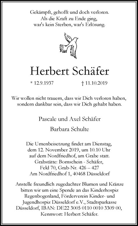 Alle Traueranzeigen für Herbert Schäfer trauer rp online de
