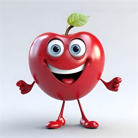 Una Manzana De Dibujos Animados Con Una Cara Feliz Y Una Hoja Verde En