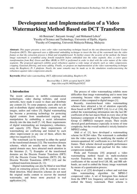 pdf development and implementation of a video watermarking method based on dct transform