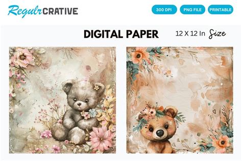 New Baby Bear Digital Paper Baby Bear Background