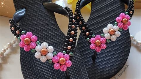 Chinelo decorado pérolas craqueladas Parte 2 Costura da trama