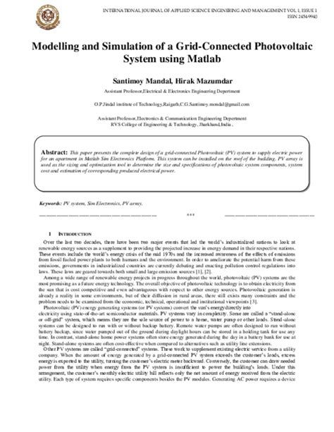 pdf modelling and simulation of a grid connected photovoltaic system using matlab ijasem