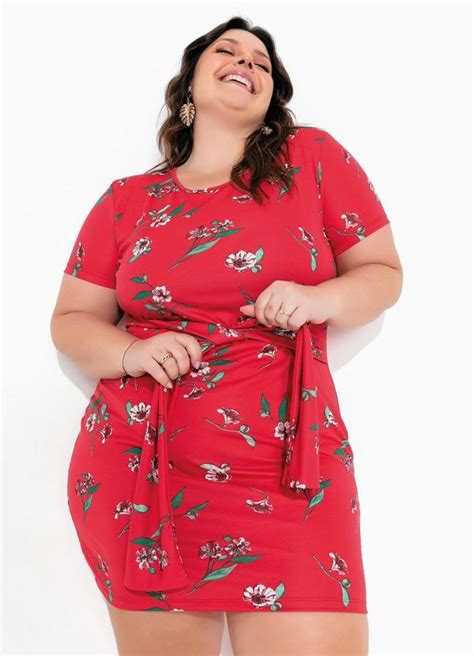 Vestido Floral Vermelho Amarração Plus Size Marguerite