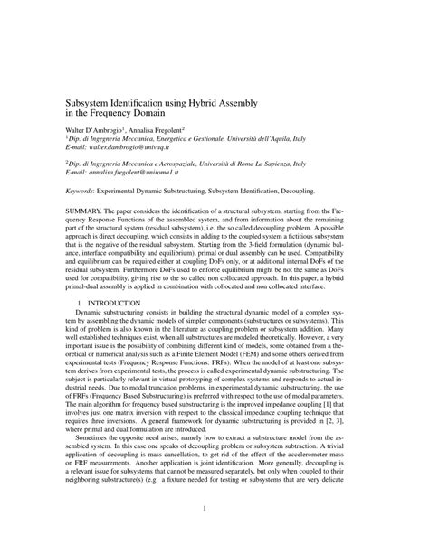 pdf subsystem identification using hybrid assembly in the frequency domain