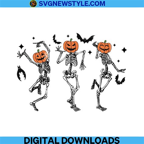 Dancing Pumpkin Head Skeletons Halloween Svg Dancing Skeletons Png