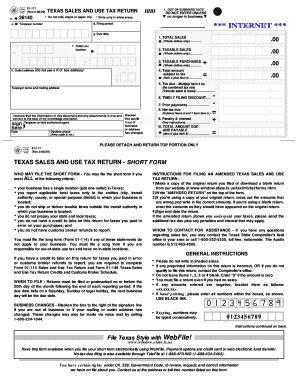 01 117 Texas Sales And Use Tax Return Short Form Fill Out And Sign