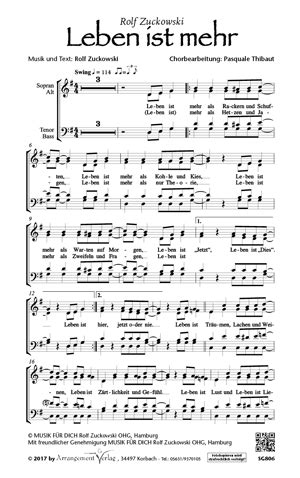 Leben ist mehr Chornoten für Männerchor 4 stimmig TTBB Klavier