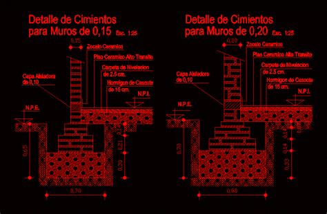 Barda Perimetral Cimentacion Y Detalles En DWG 474 59 KB Librería CAD