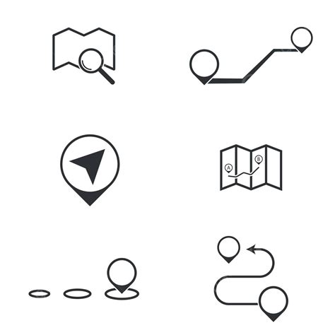 Black Vector Icons On White Background For Maps And Locations Vector