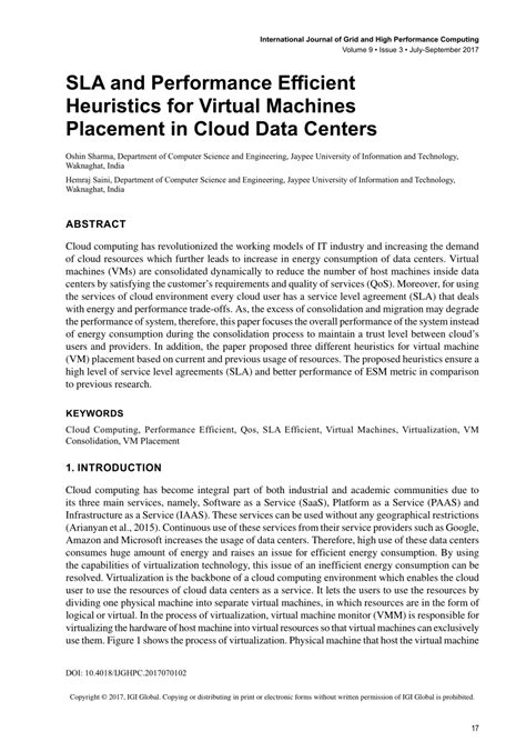 pdf sla and performance efficient heuristics for virtual machines placement in cloud data centers