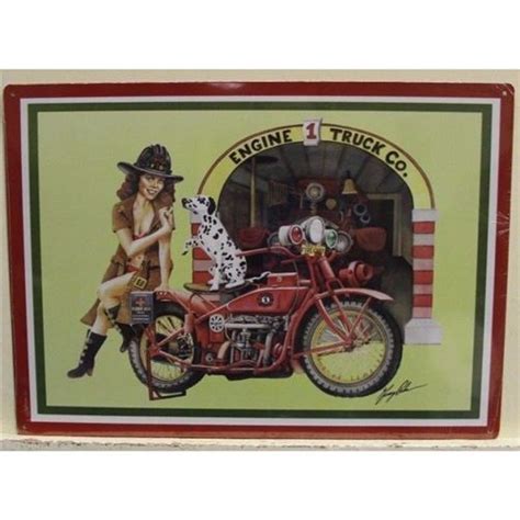 Plaque Moto Et Pin Up Pompier Firefighter Deco Tole Usa Loft Achat