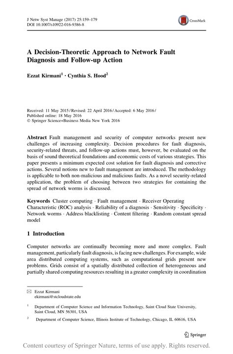 a decision theoretic approach to network fault diagnosis and follow up action request pdf