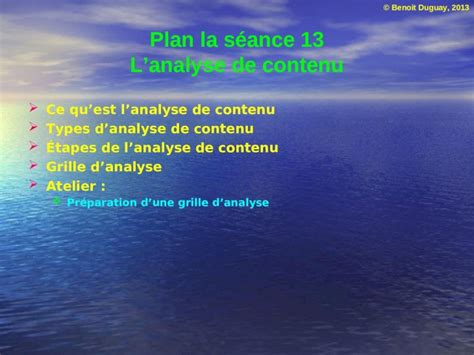PPT Benoit Duguay 2013 Plan la séance 13 Lanalyse de contenu Ce