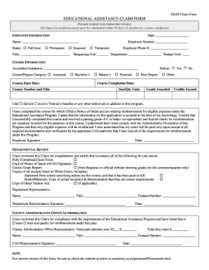 Fillable Online Co Monterey Ca EDUCATIONAL ASSISTANCE CLAIM FORM